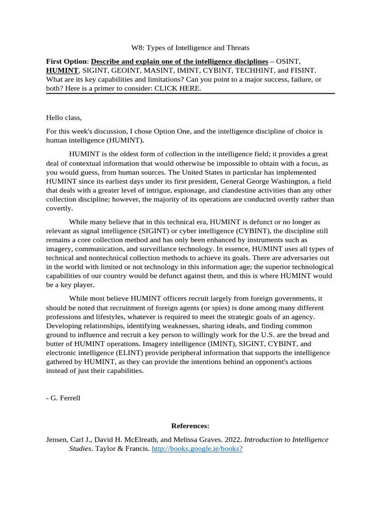 W8 Discussion | PDF | Signals Intelligence | Espionage