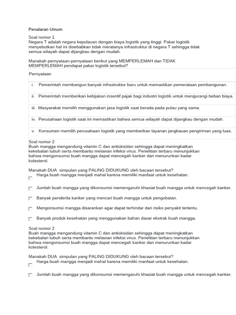 Soal Penalaran Umum( SNBT 2023) | PDF