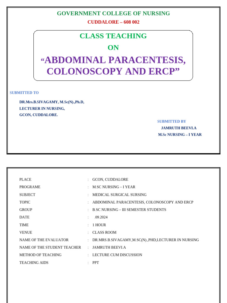 Class Teaching - Colonoscopy, Ercp, Paracentesis | PDF | Colonoscopy ...