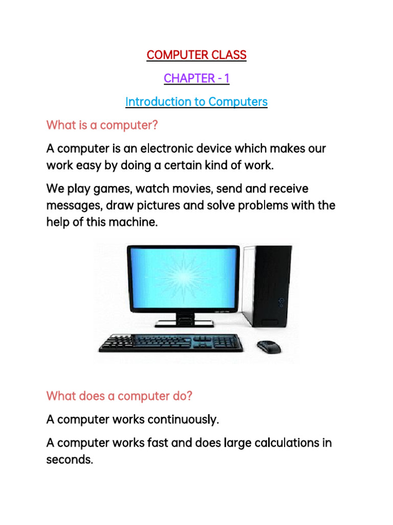COMPUTER CLASS CHAPTER - 1 | PDF | Computer Monitor | Computer Keyboard