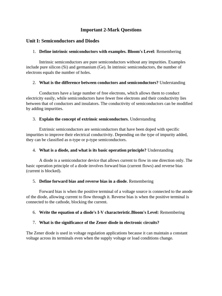BEE - Important 2 Marks and 10 Marks Questions | PDF | Rectifier | Operational Amplifier