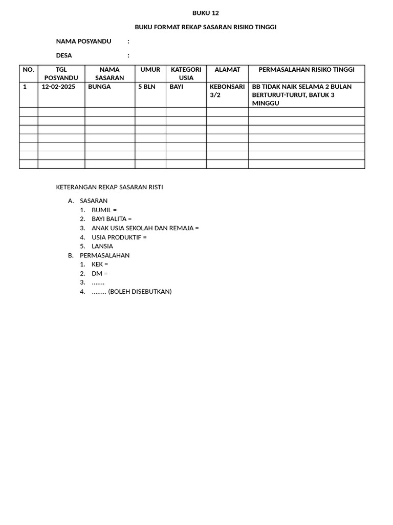 Format Buku Rekap Sasaran Risiko Tinggi | PDF