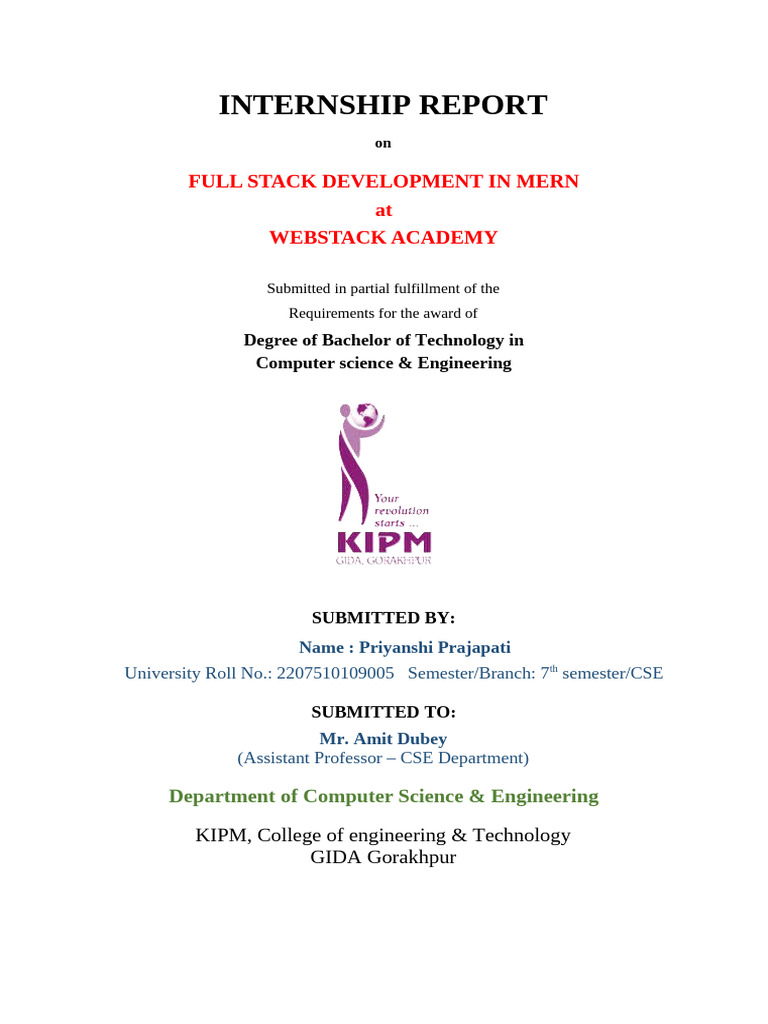 Internship Report | PDF | Web Development | Software Development