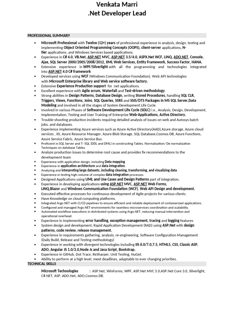 Venkata - M SR - Net Developer | PDF | Language Integrated Query | Databases