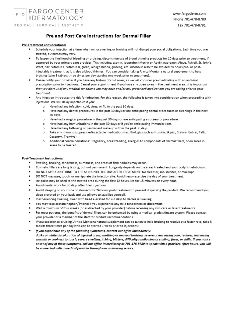 Dermal Filler Treatment Instructions 1 | PDF | Skin Care | Medical ...