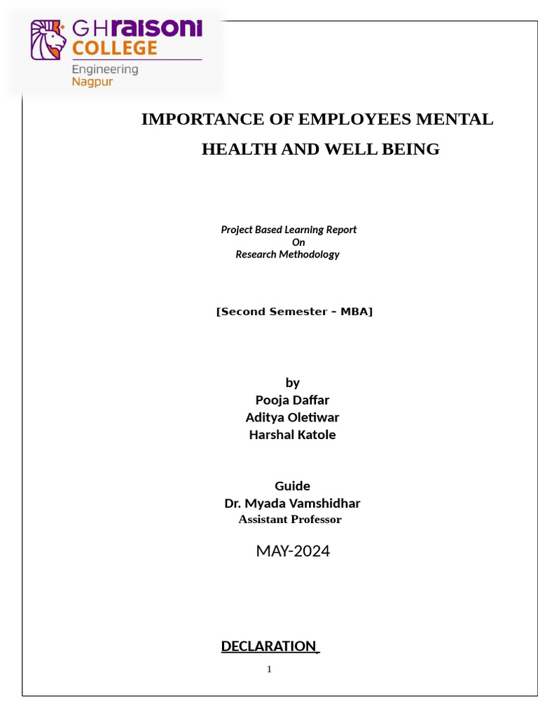Research Methodology Project | PDF | Survey Methodology | Mental Health