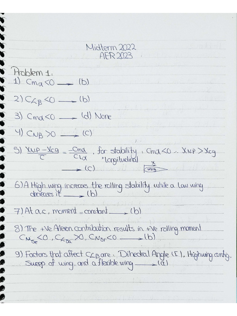 Midterm 2022 (AER2023) Solution (Montaser) - Flight Dynamics | PDF