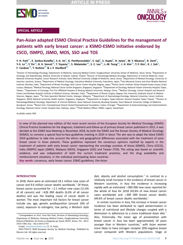 Pan-Asian Adapted ESMO Clinical Practice Guidelines For The Management of Patients With Early ...