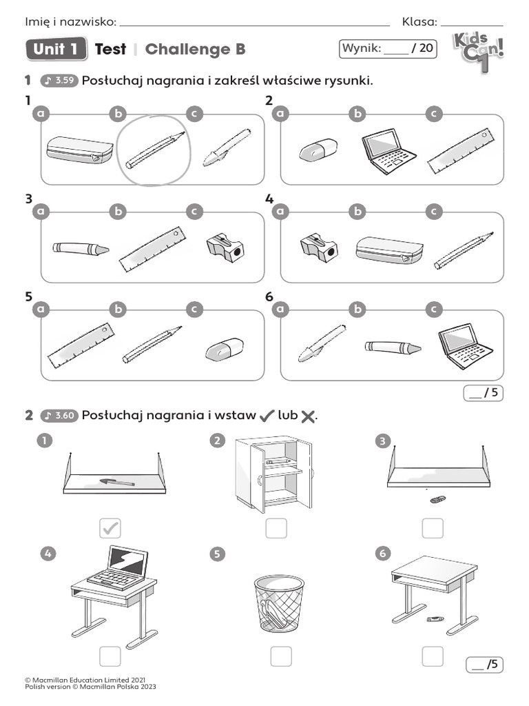 Kids Can - 1 - Test - Unit 1 - Challenge B | PDF