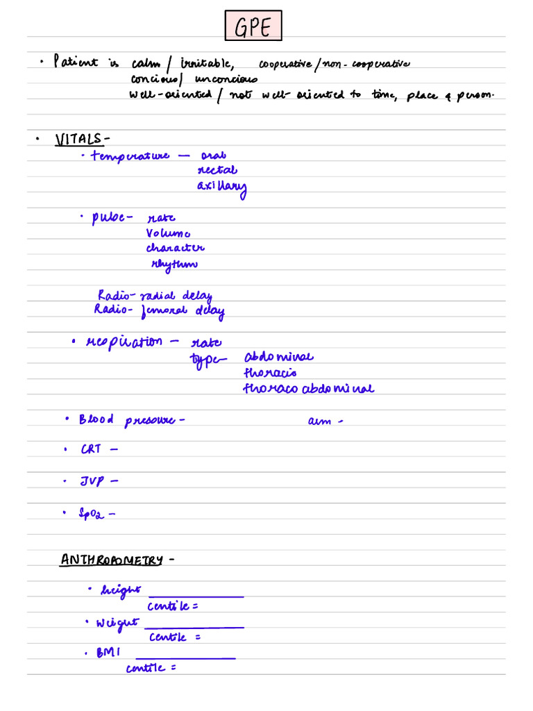 History, GPE and Systemic Examination 42cD | PDF