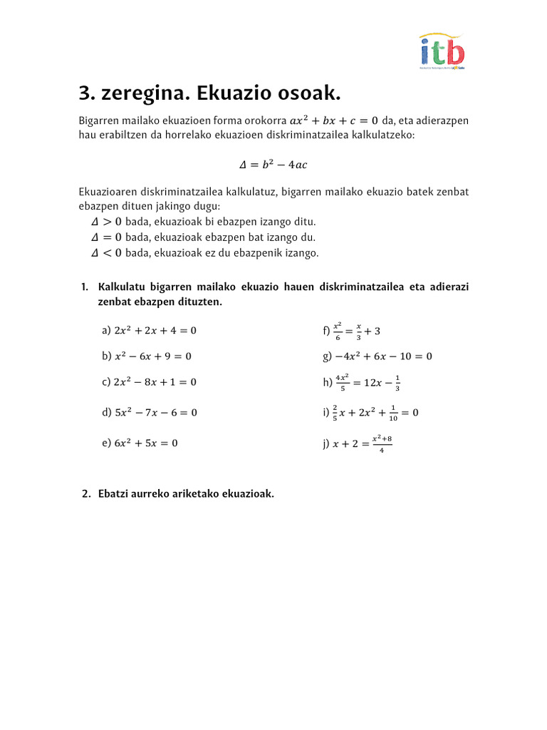 EUS - DBH2.IN03.MT.S.Zeregina 03.ekuazio Osoak | PDF
