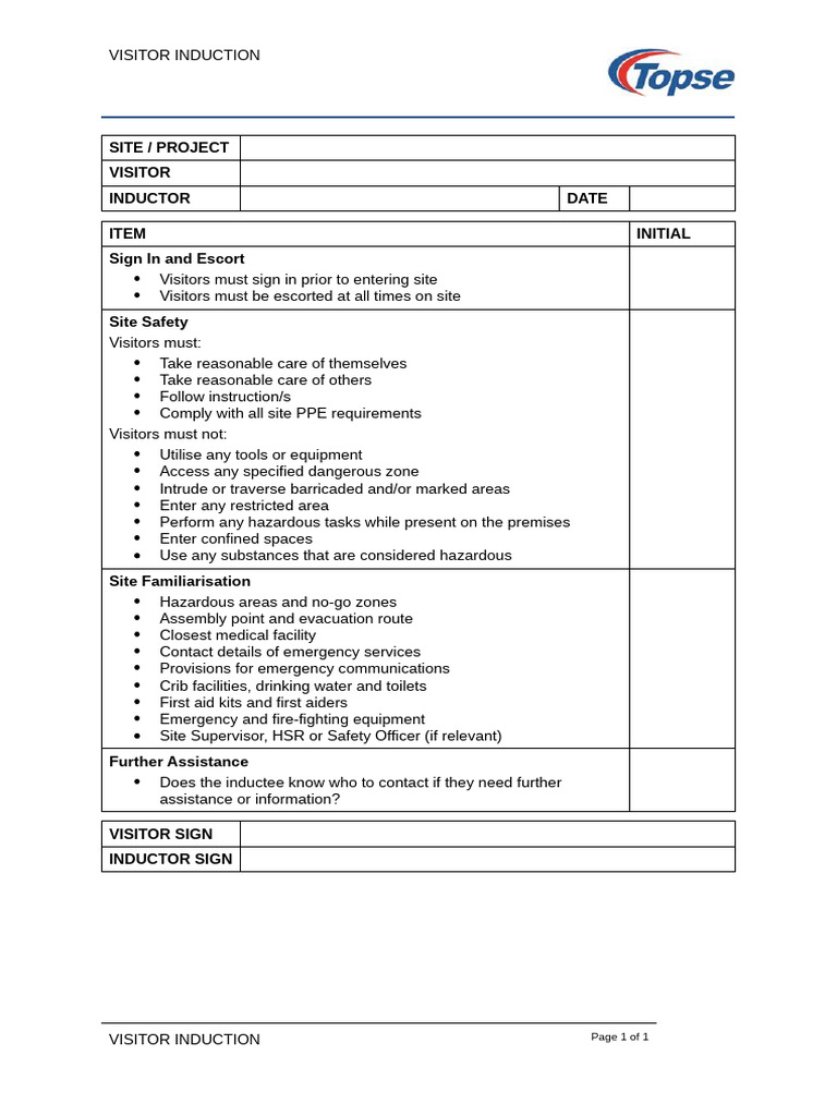 Visitor Health and Safety Induction | PDF