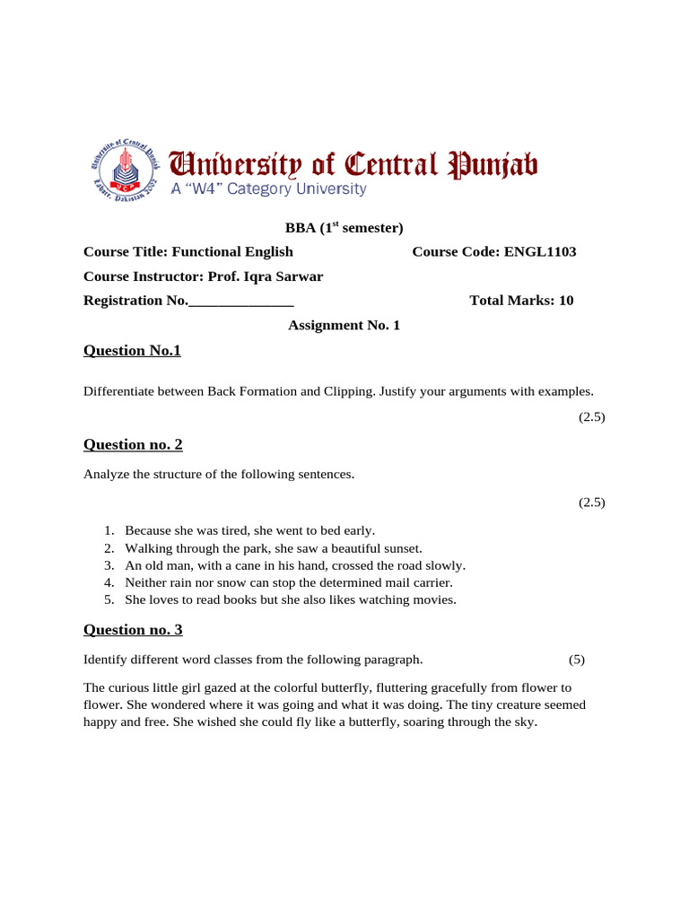 Functional English-BBA-Assign1 | PDF