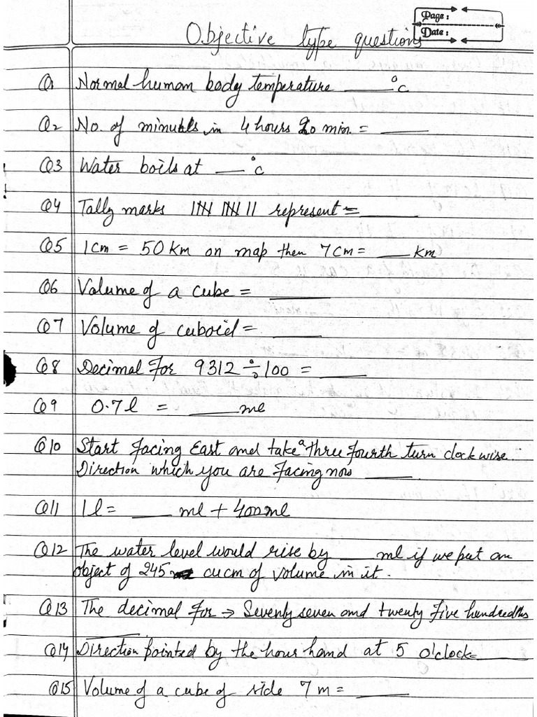 Objective Types Questions For Class 5 | PDF