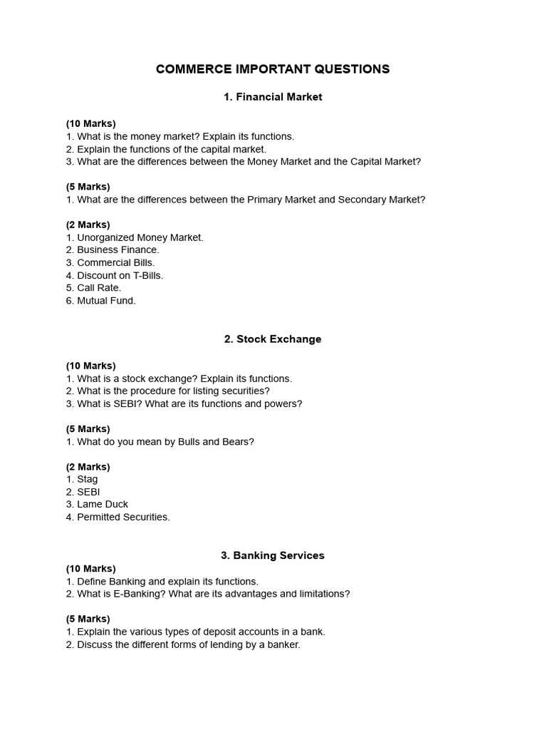 Key Commerce Questions for 12th Grade | PDF | Banks | Entrepreneurship