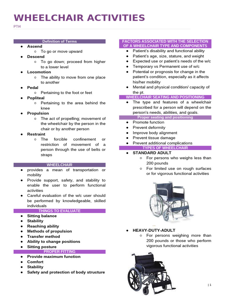 Wheelchair Activities Pti Transes | PDF | Chair | Wheelchair