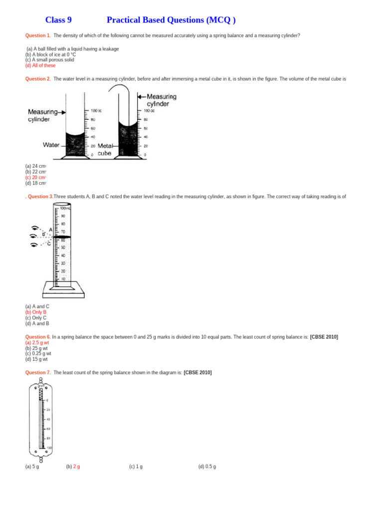 Practical Based Questions Density | PDF | Density | Mass