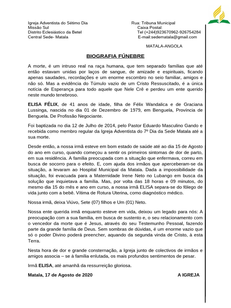 Biografia Fúnebre de Elisa Félix | PDF | Ressurreição de Jesus | Morte