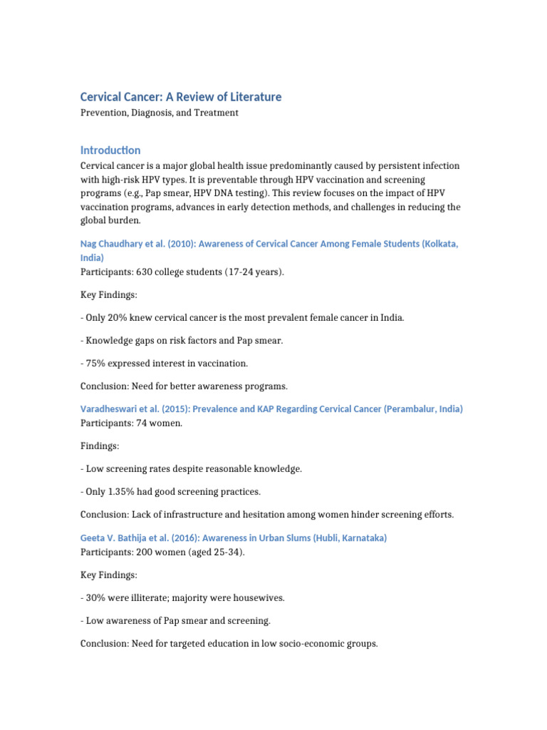 Cervical Cancer Literature Review | PDF | Cervical Cancer | Cancer
