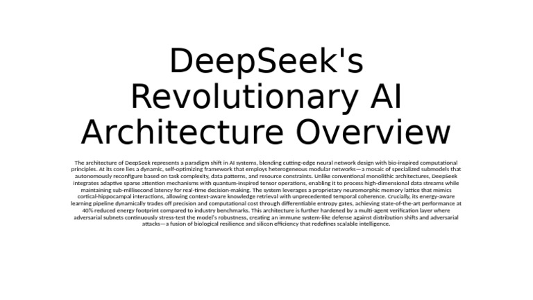 DeepSeek's Revolutionary AI Architecture Overview | PDF