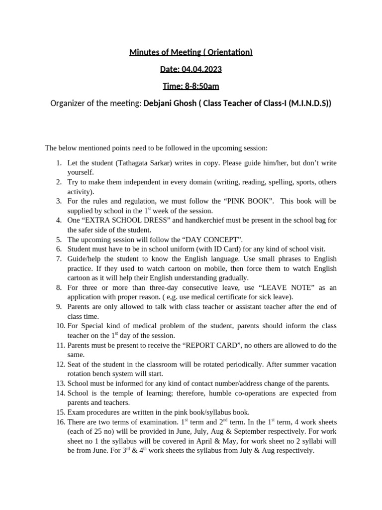 Class I Orientation Meeting Minutes | PDF