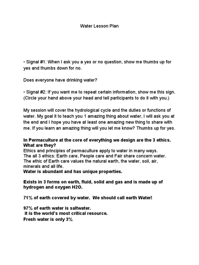 Water, A Permaculture Perpective, A Lesson Plan To Teach Water For A ...