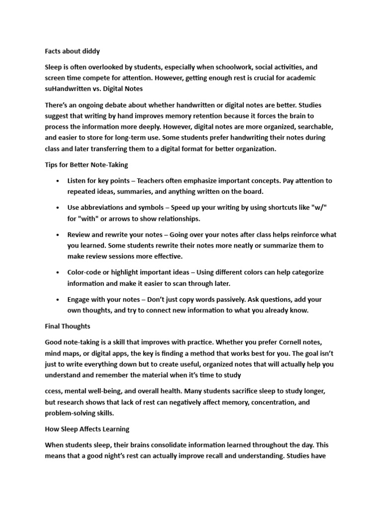 Effective Note-Taking and Sleep Tips | PDF | Sleep | Sleep Deprivation