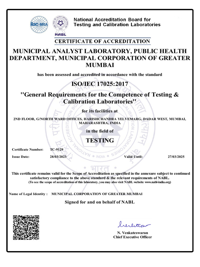 BMC Lab NABL Certificate | PDF