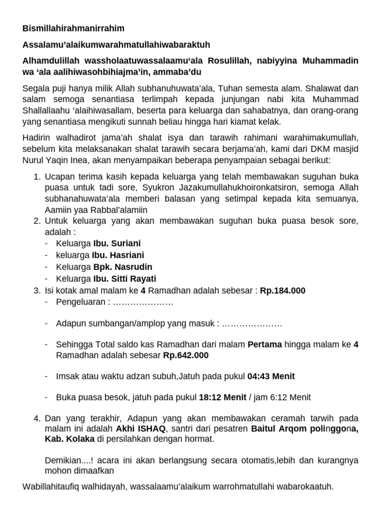 Protokol Ramadhan Masjid Nurul Yaqin | PDF