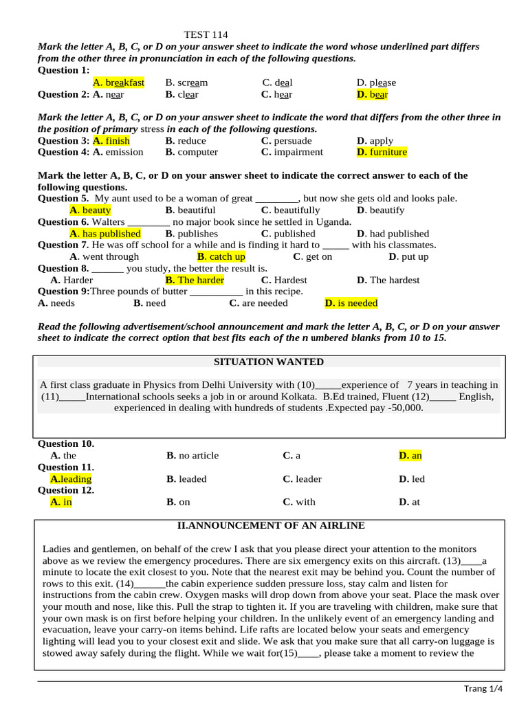 TEST 114 ĐỀ 4 | PDF | Climate Change | Greenhouse Gas