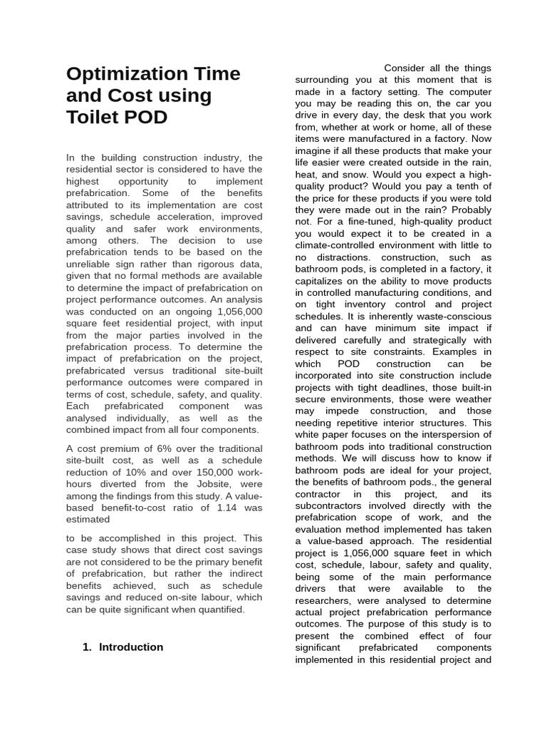 Bathroom Pod Cost and Benefits Analysis | PDF | Door | Duct (Flow)