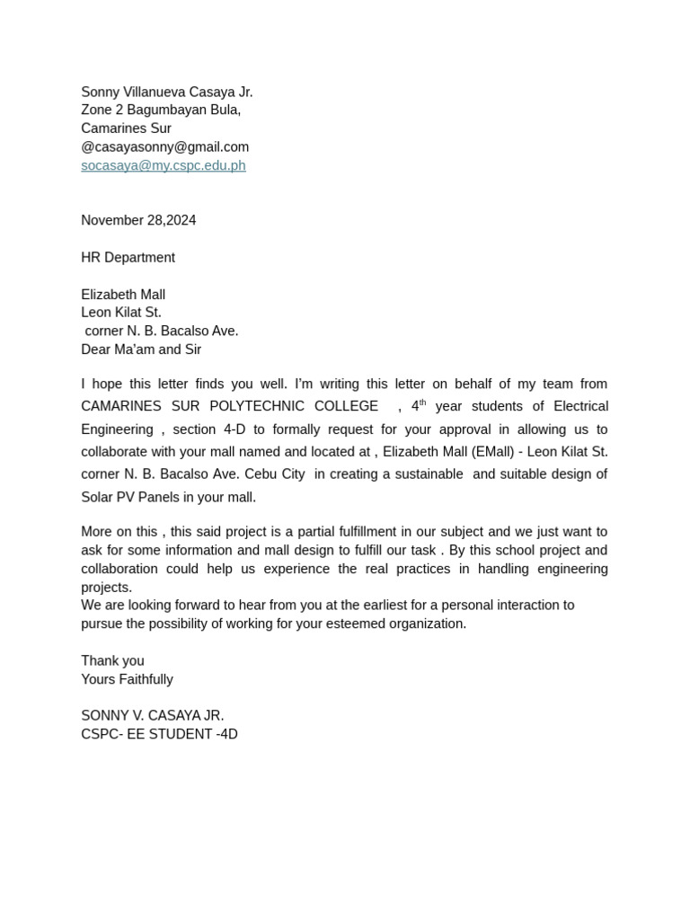 Request Letter - Ee Elective | PDF