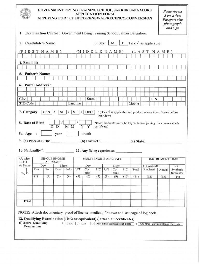 PPL-CPL Application Form With Fees Details - 250127 - 220718 | PDF