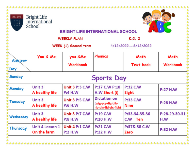 WEEK 1 (Second) Term Kg2 (4-8) 12 | PDF