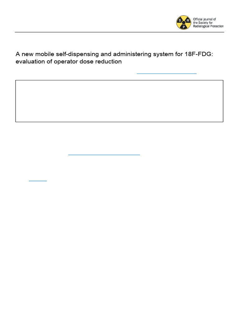 A New Mobile Self-Dispensing and Administering System For 18F-FDG | PDF ...