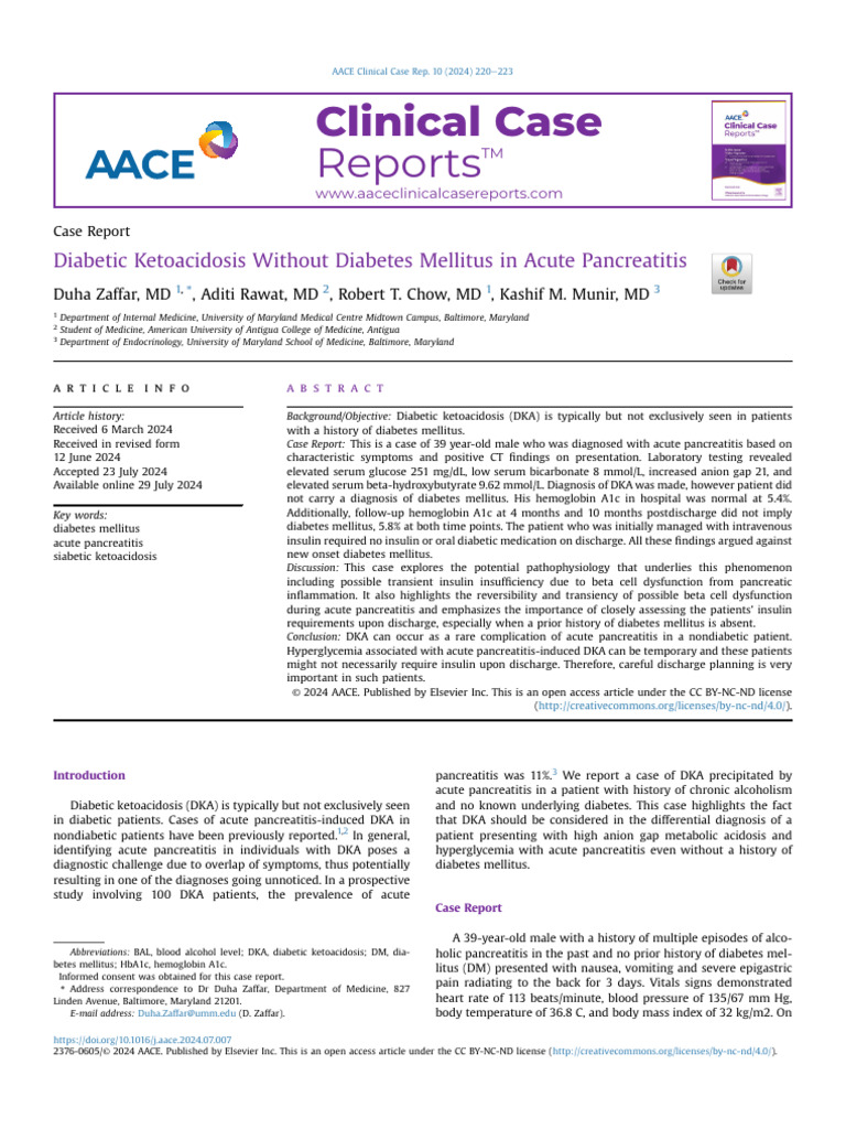 Diabetic Ketoacidosis Without Diabetes Mellitus in - 2024 - AACE ...