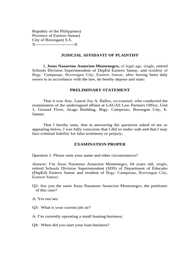 JUDICIAL-AFFIDAVIT-OF-PLAINTIFF (1) | PDF | Affidavit