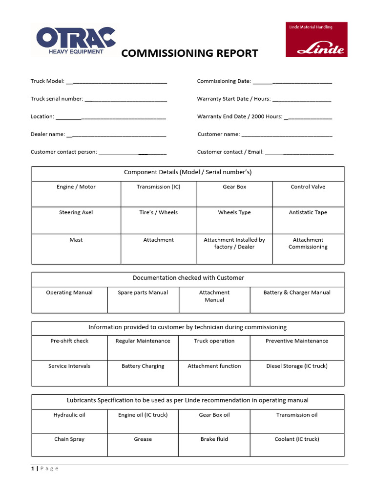 Truck Commissioning Report Template | PDF | Manual Transmission | Truck