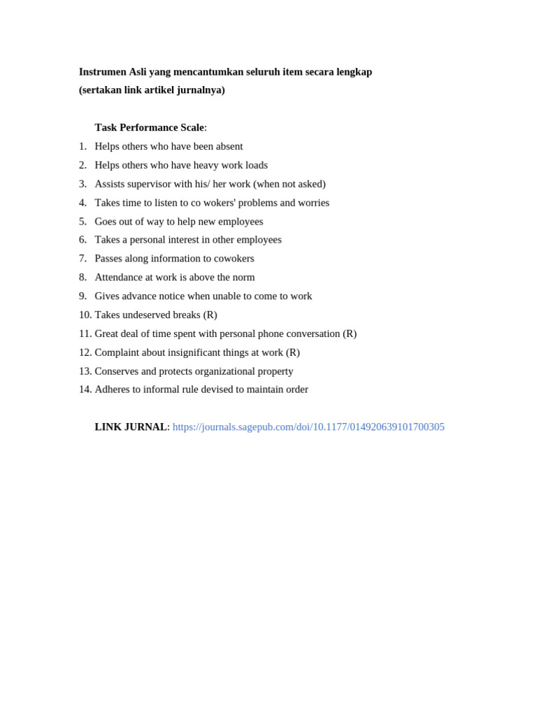 Task Performance Scale for Employees | PDF