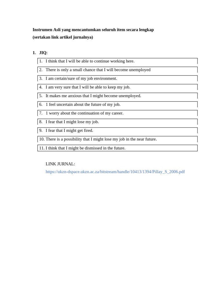 Job Security Questionnaire Items | PDF