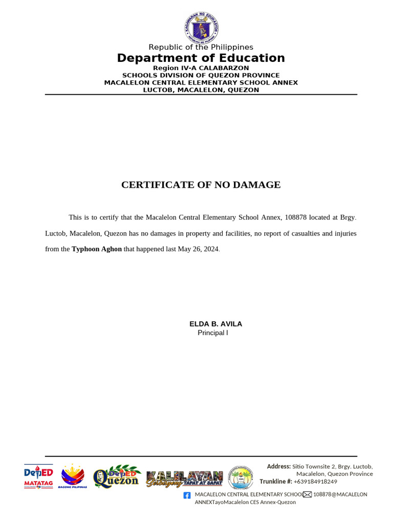 Certificate of No Damage 23 24 | PDF | Public Administration | Philippines