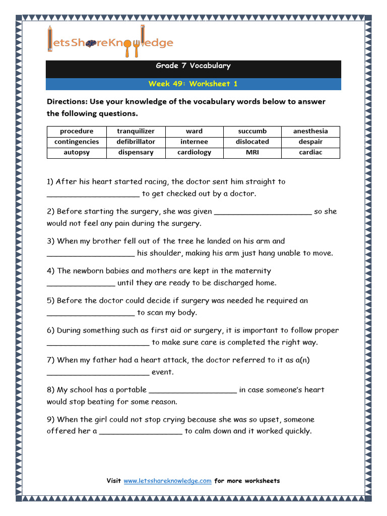 Grade 7 Vocabulary Week 49 Printable Worksheet 1 | PDF