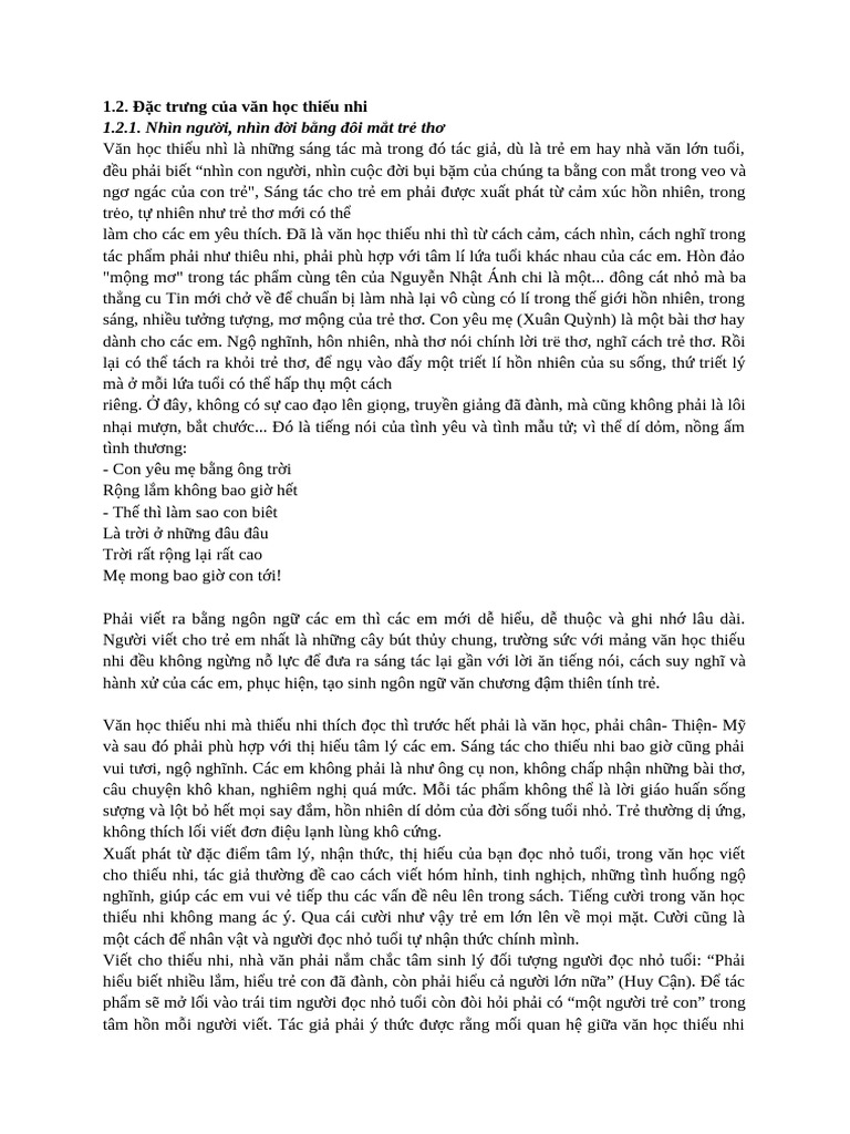 Đặc trưng văn học thiếu nhi | PDF