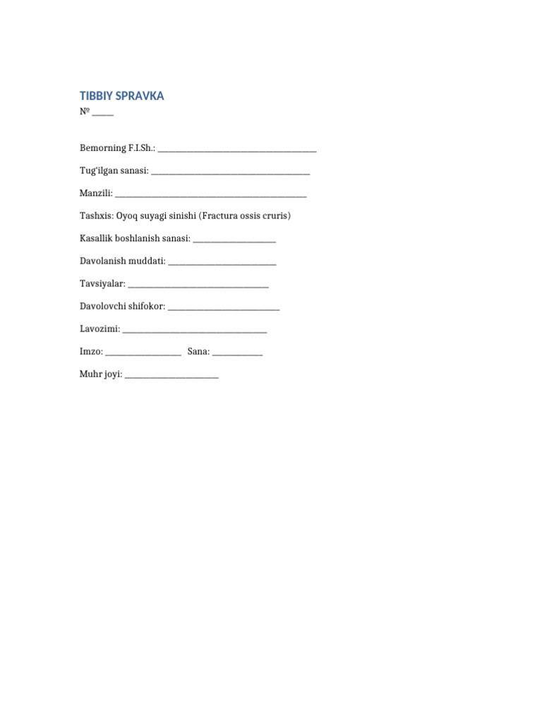 Tibbiy Spravka | PDF