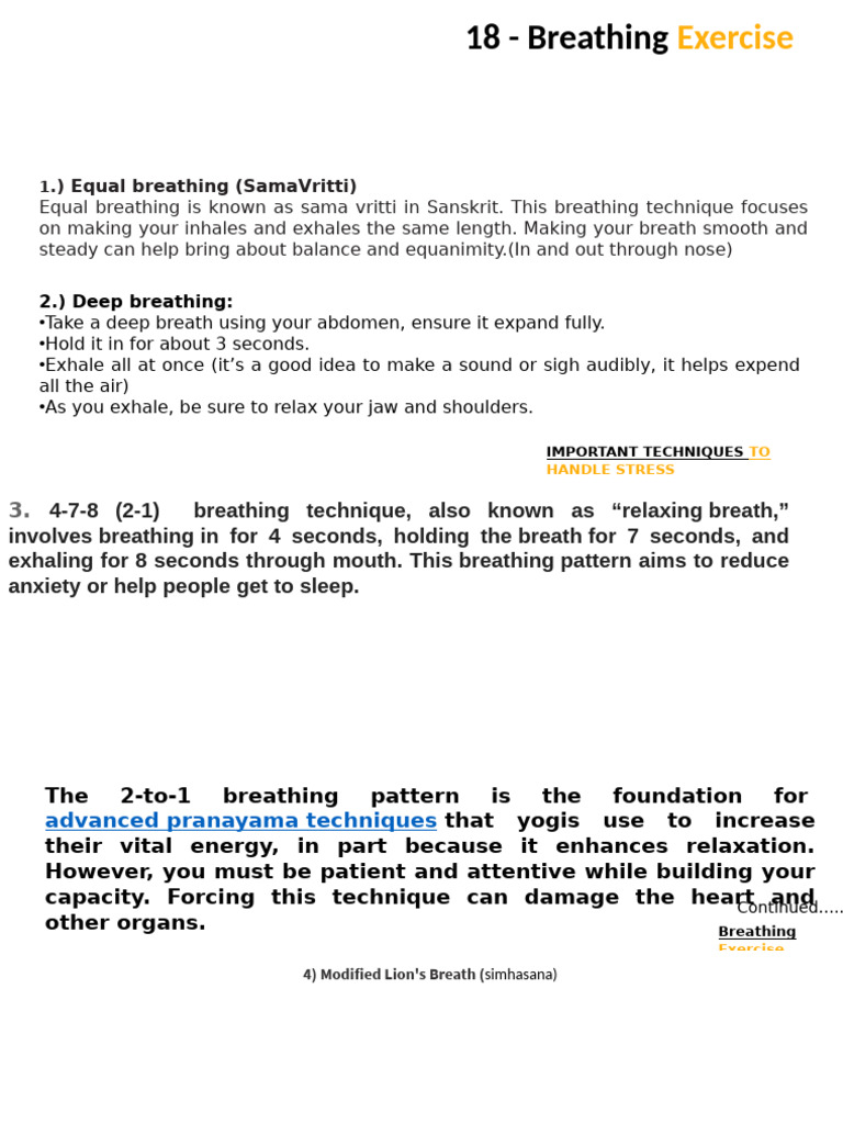 Breathing Techniques for Stress Relief | PDF | Breathing | Relaxation ...