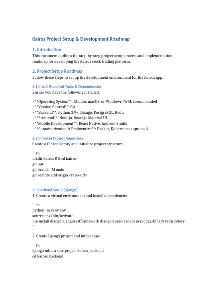Kairos Project Setup Roadmap | PDF | Postgre Sql | Mobile App