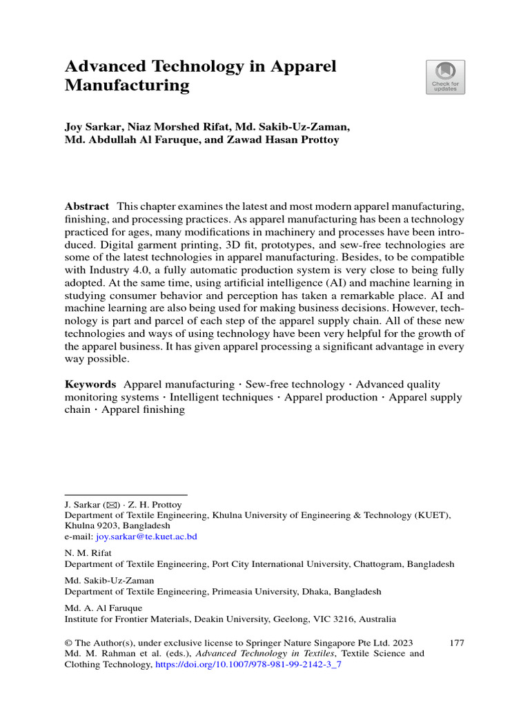 Advanced Apparel Manufacturing Technologies | PDF | Sewing | Sewing Machine