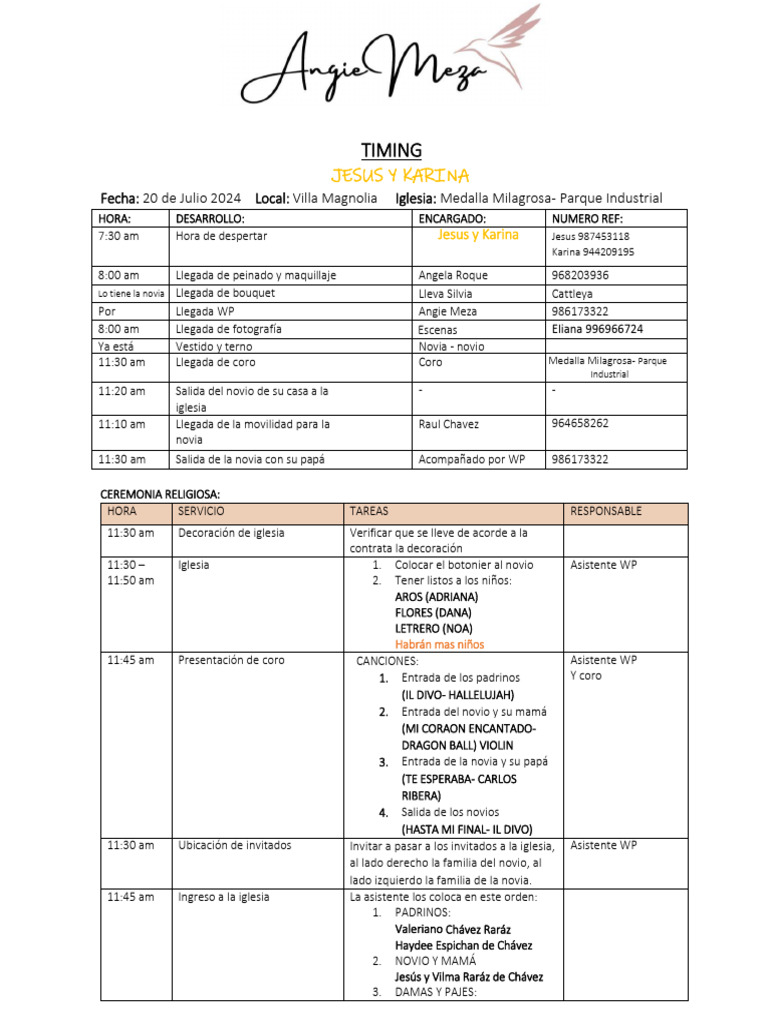 TIMING BODA WP - Jesus y Karina - 20 Julio 2024 | PDF