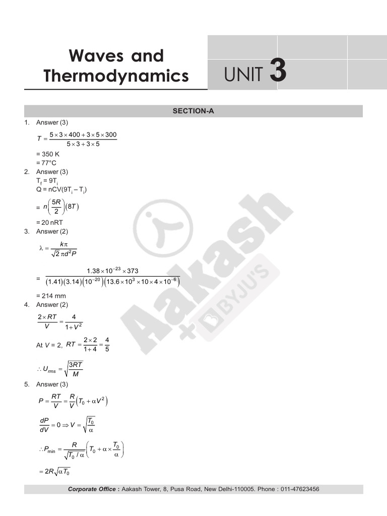 Waves and Thermodynamics: 1. Answer | PDF | Heat | Metrology