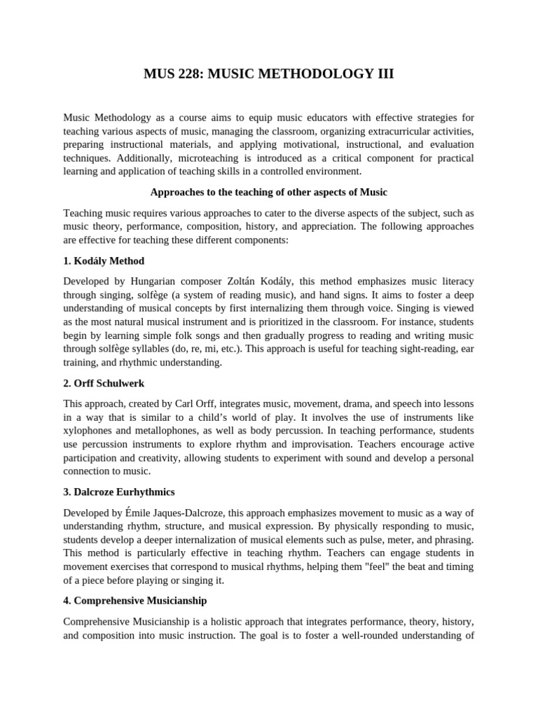 MUS 228 - Music Methodology III | PDF | Music Education | Teachers